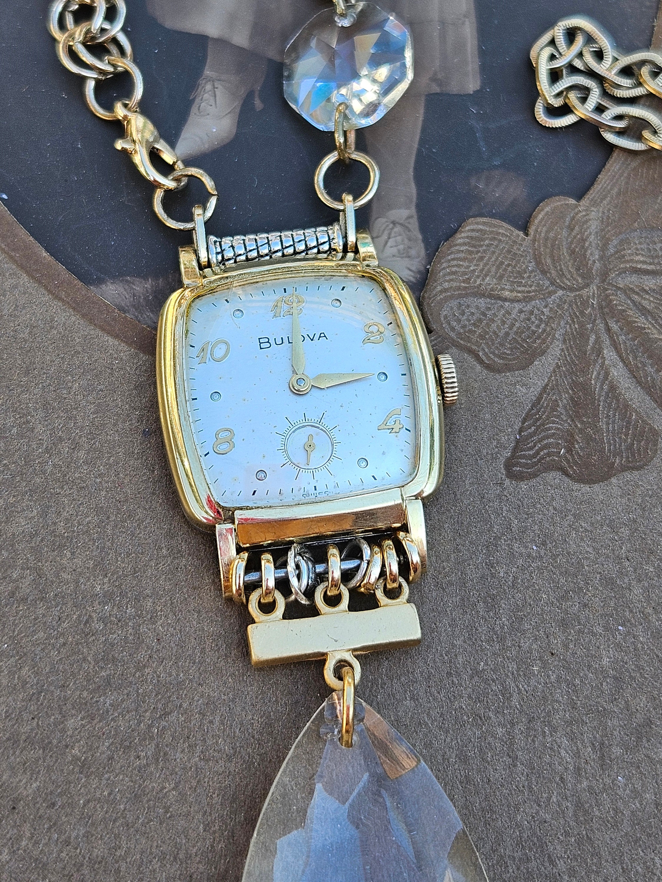 Vintage Bulova Watch Pendant Necklace, Repurposed Vintage Bulova Watch ...