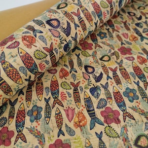 Sardine Printed Pattern on Natural Cork, Portuguese Cork Fabric ...