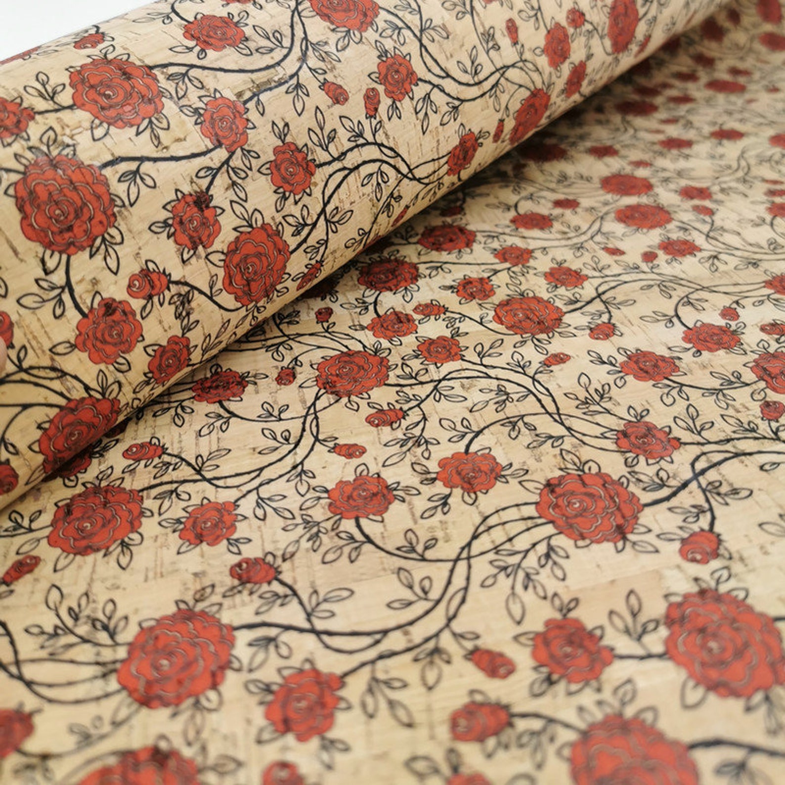 Portuguese Cork Fabric, Red Roses Cork 68x50cm / 26.77''x19.69'', (25 ...