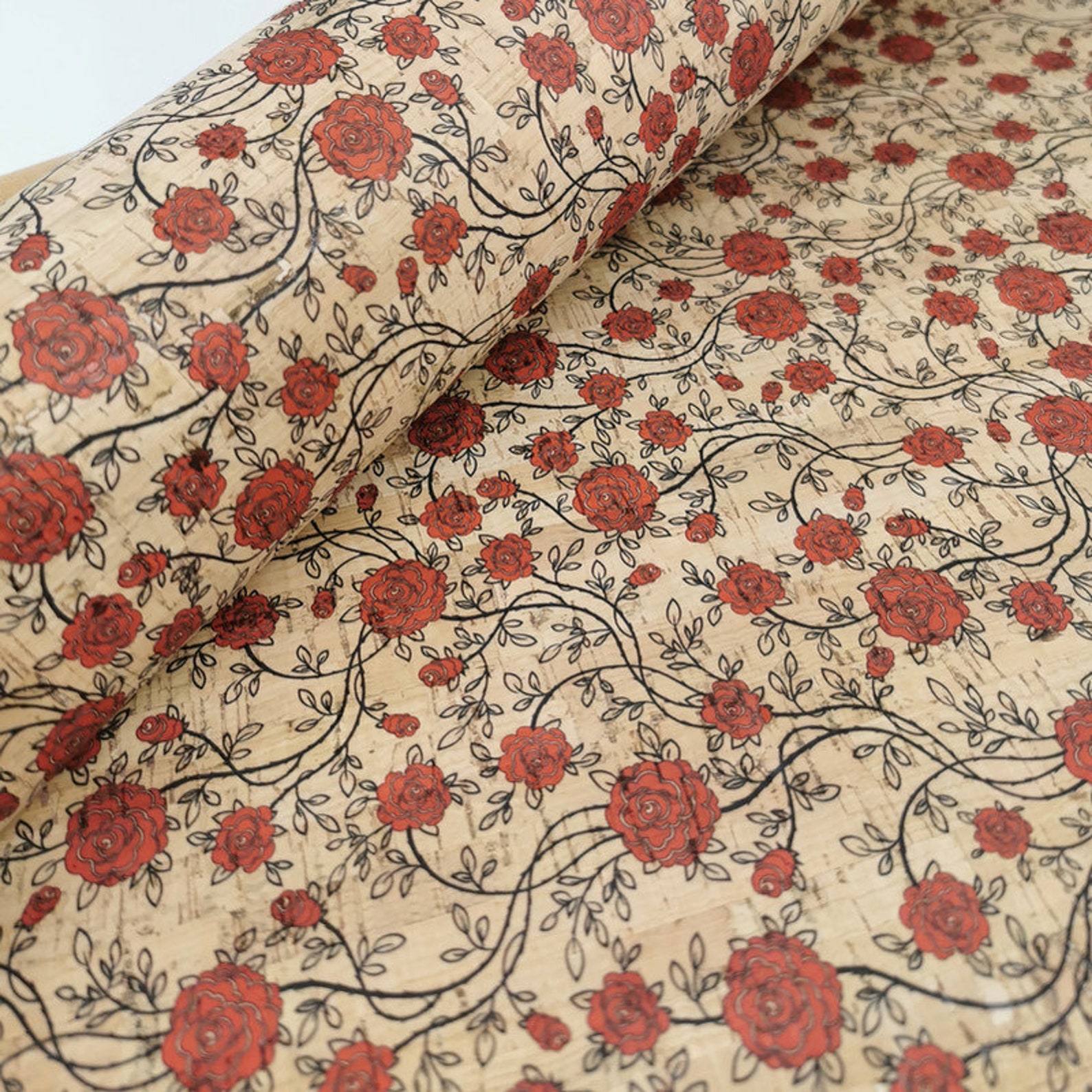 Portuguese Cork Fabric, Red Roses Cork 68x50cm / 26.77''x19.69'', (25 ...