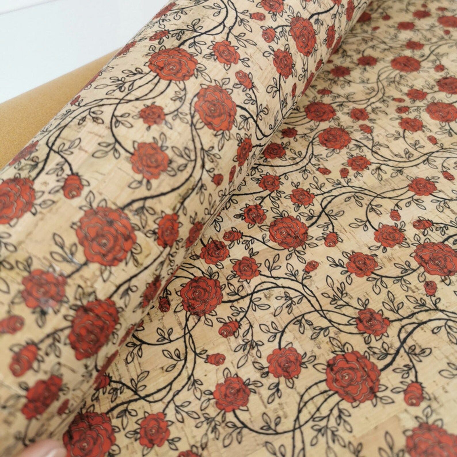 Portuguese Cork Fabric, Red Roses Cork 68x50cm / 26.77''x19.69'', (25 ...