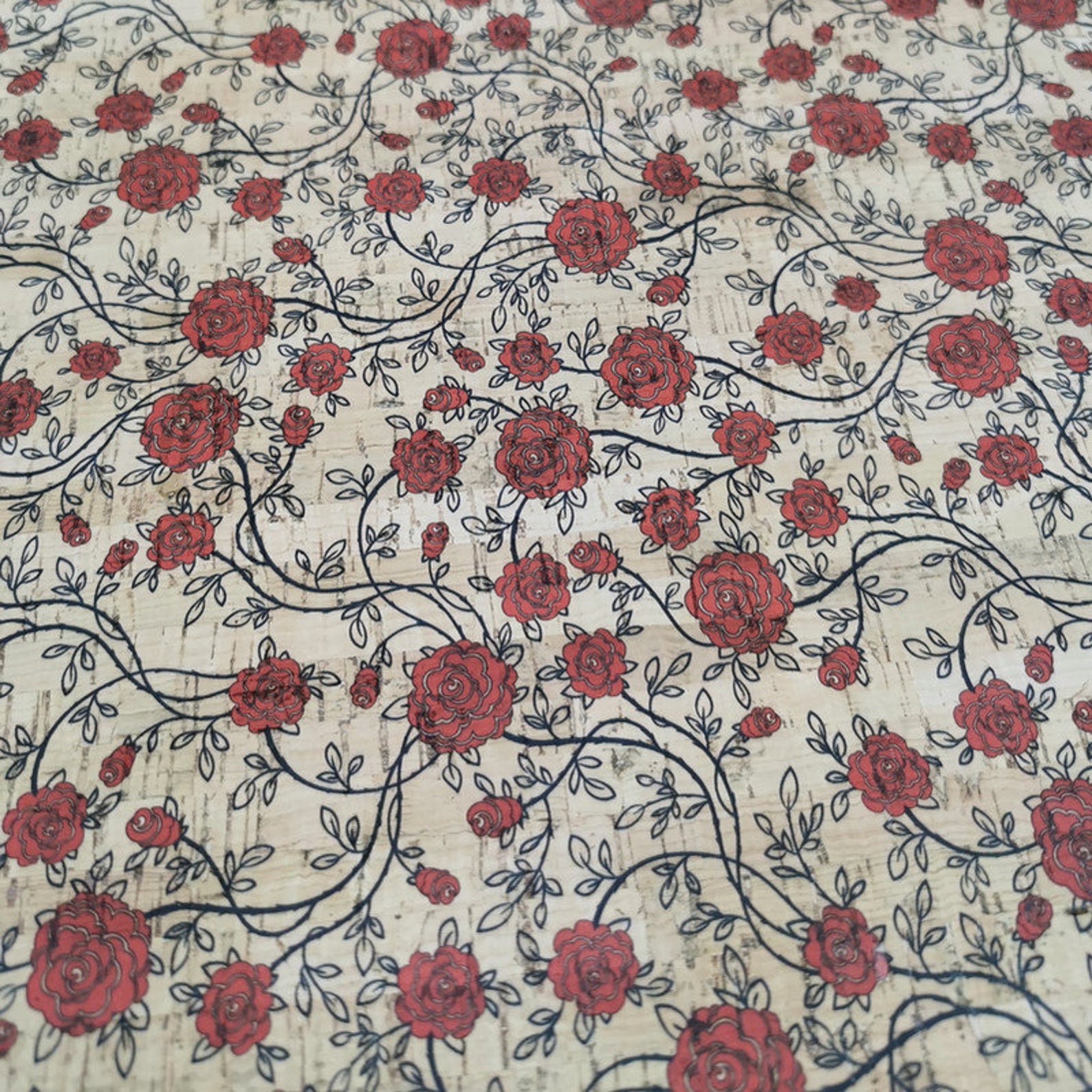 Portuguese Cork Fabric, Red Roses Cork 68x50cm / 26.77''x19.69'', (25 ...