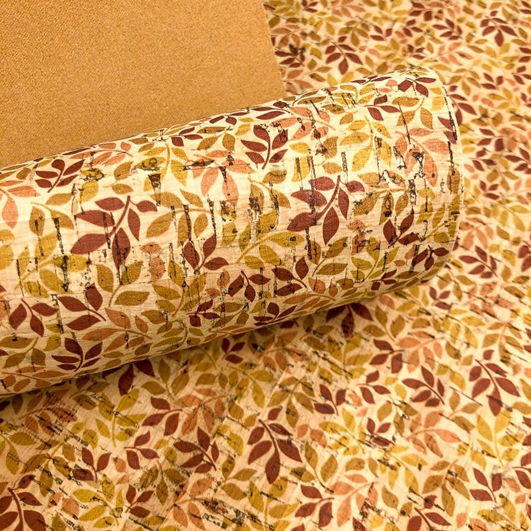 Portuguese Cork Fabric Sheet, Beautiful Autumn Leaves Pattern Printed ...