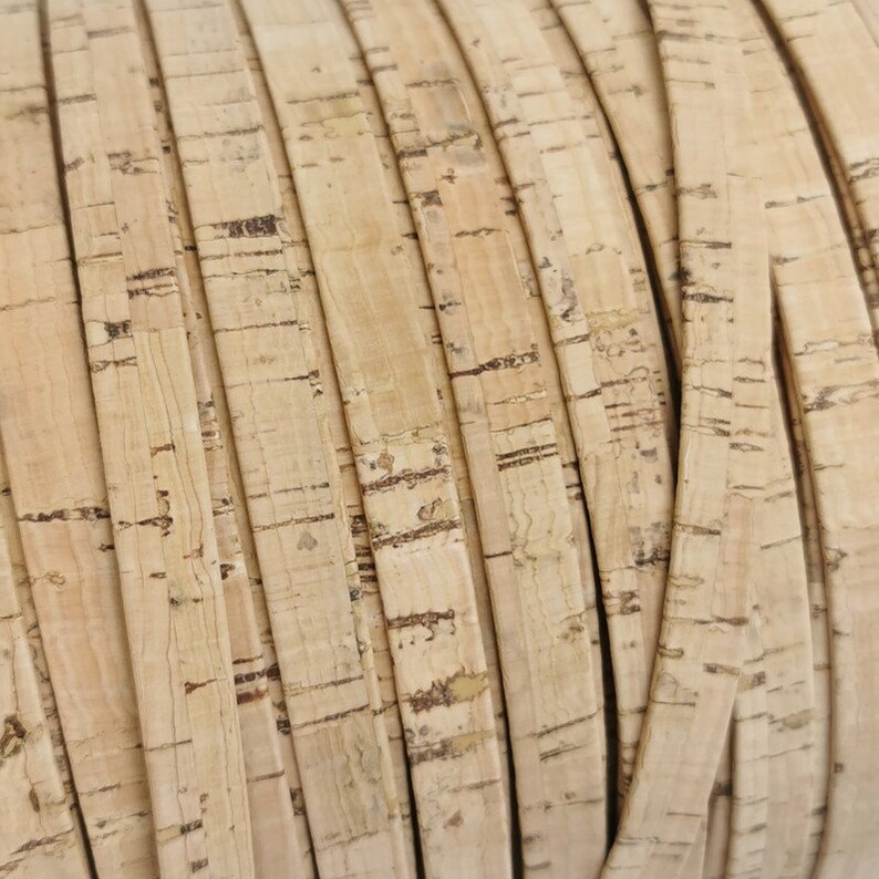 1 Meter/ 39 in - Flat Cork Leather Cord Rústic Natural- 10mm X 2mm ...