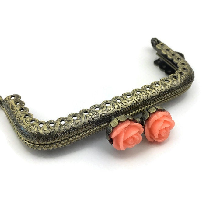 Purse Frame 8.5cm Metal Purse Frame With Salmon Flower - Etsy