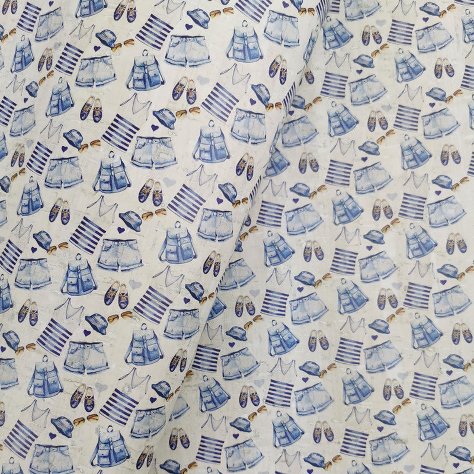 Portuguese Cork Fabric Summer Clothes Pattern on White Cork | Etsy