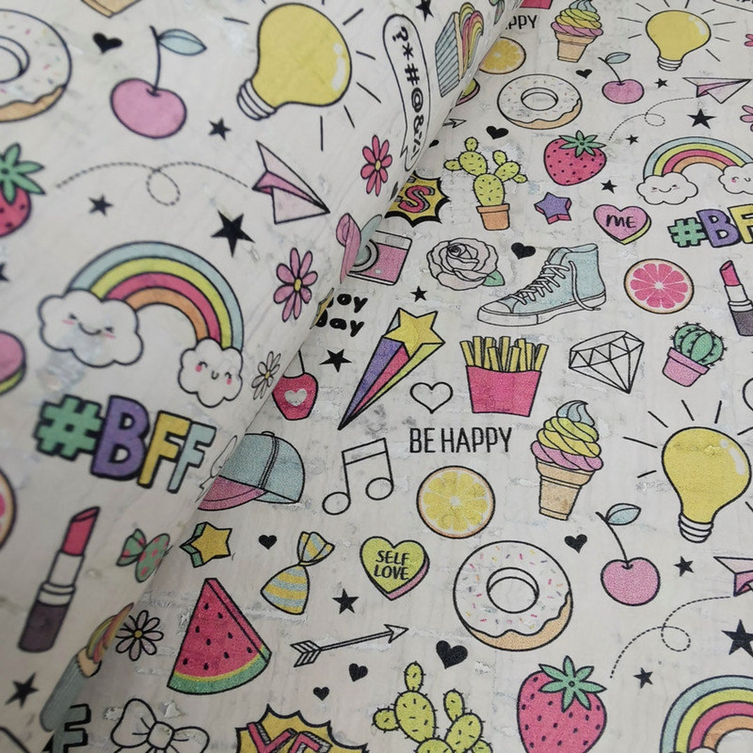 Portuguese Cork Fabric, Girly Pattern on White Cork 68x50cm / 26.77 ...