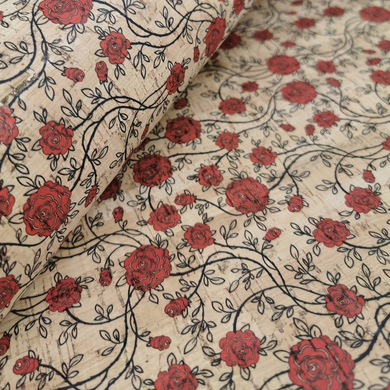 Portuguese Cork Fabric, Red Roses Cork 68x50cm / 26.77''x19.69'', (25 ...