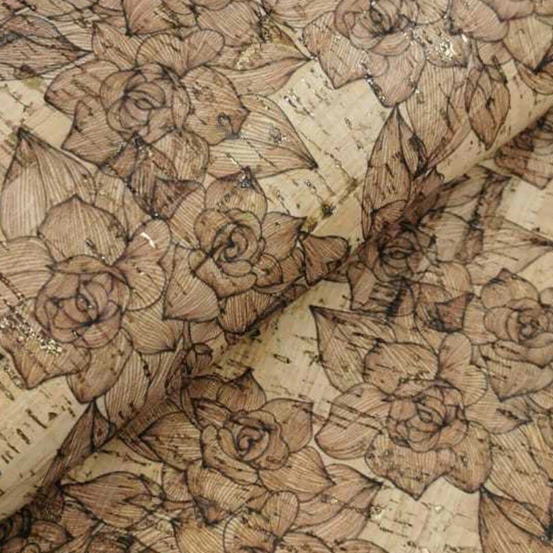 Cork Fabric Golden Brown Roses 50 X 68cm - Portuguese Cork Leather (182 ...