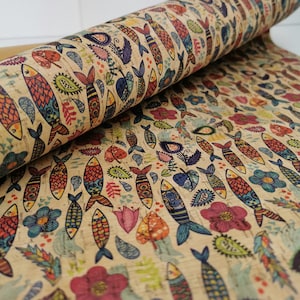 Sardine Printed Pattern on Natural Cork, Portuguese Cork Fabric ...