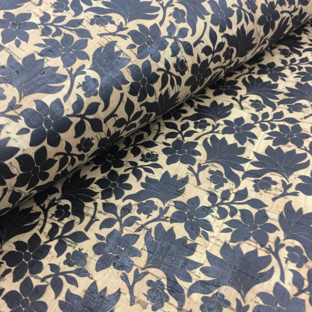 Portuguese Cork Fabric, Black Flowers Printed Pattern 70x50cm / 26.77 ...