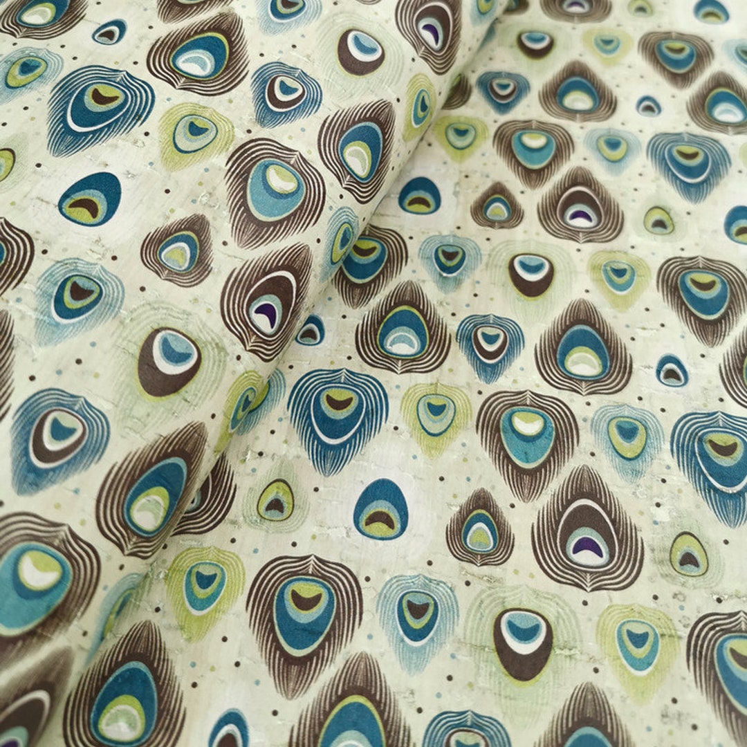 Portuguese Cork Fabric, Peacock Feather Pattern on White Cork 68x50cm ...