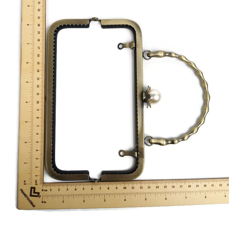 Portable purse frame Antique brass handle and pearl closure | Etsy