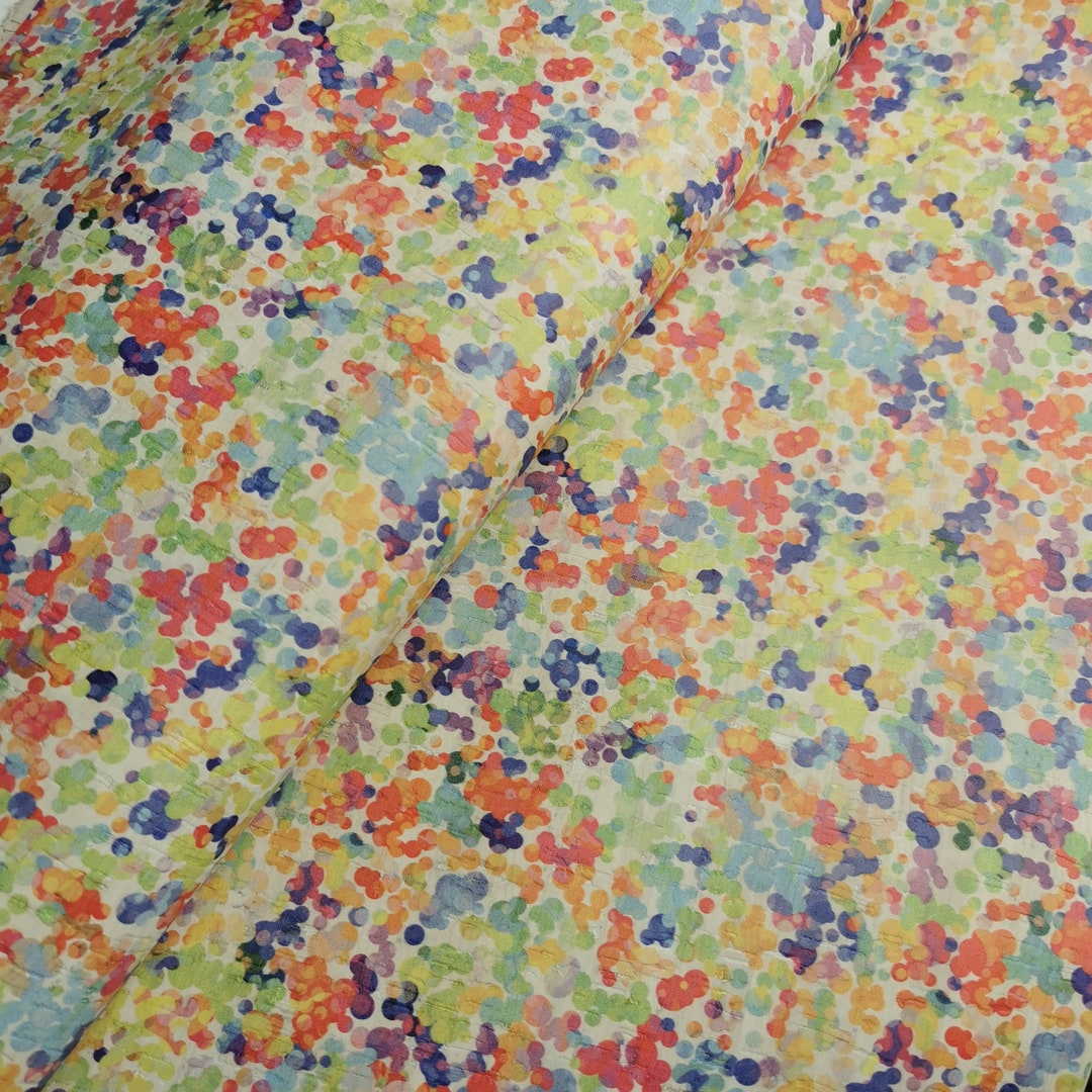Colorful Dots Pattern on Rustic White Cork Fabric 68x50cm / - Etsy