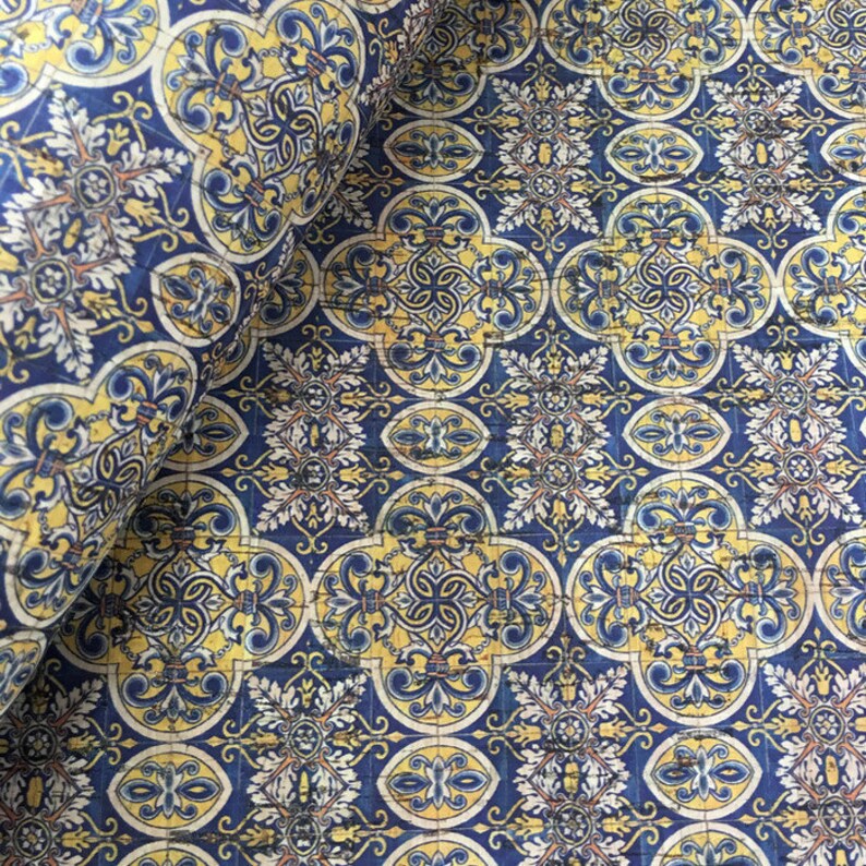 Cork Leather Portuguese Cork Fabric Portuguese Tile Pattern - Etsy