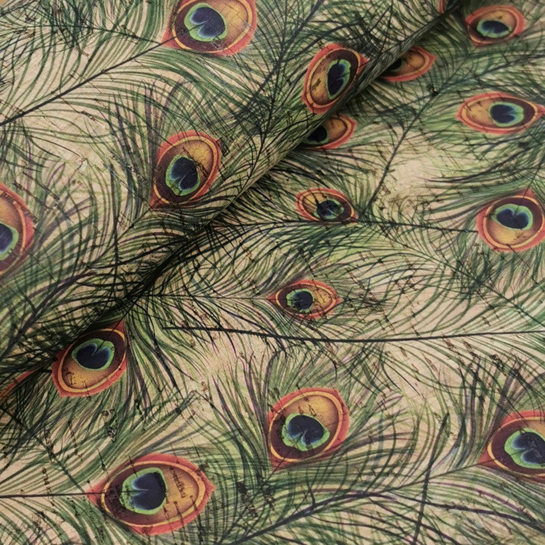 Portuguese Cork Fabric, Peacock Feathers Pattern 68x50cm / 26.77''x19 ...