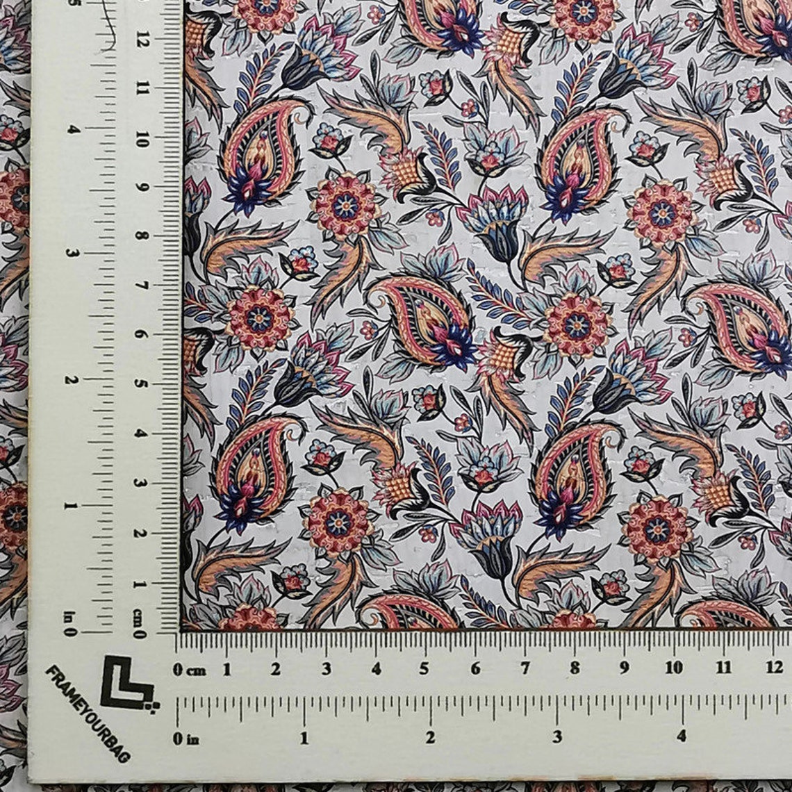 Portuguese Cork Fabric, Printed Pattern on White Cork 68x50cm / 26.77 ...
