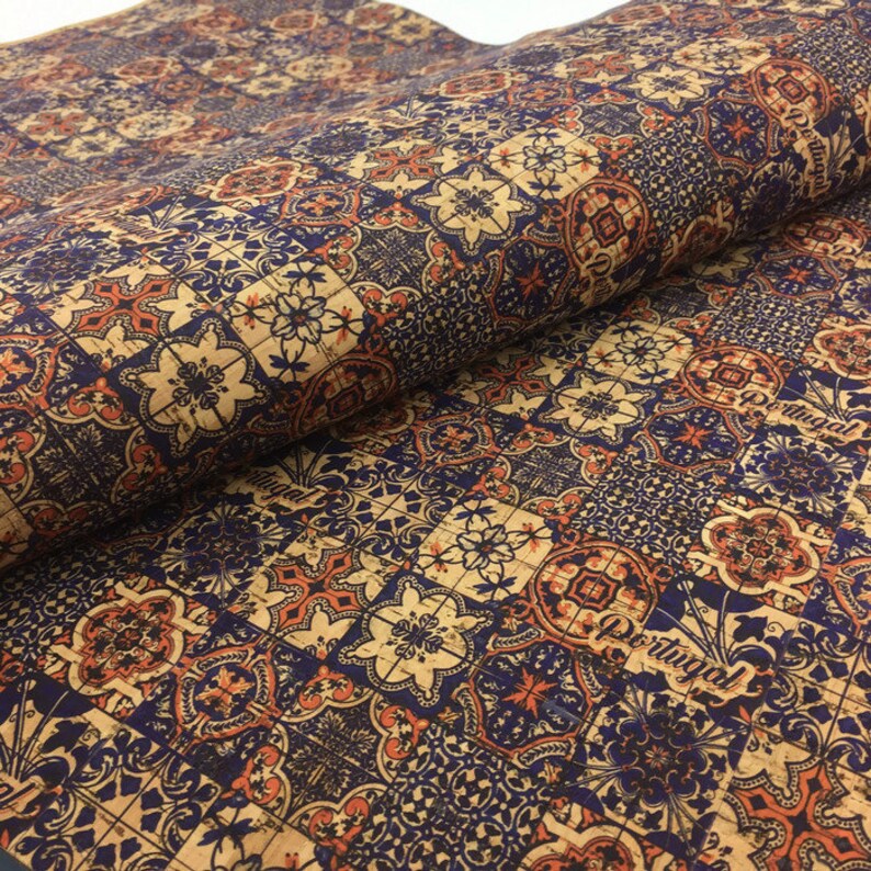 Cork Leather - Portuguese Cork Fabric, Portugal Tile Pattern 68x50cm ...