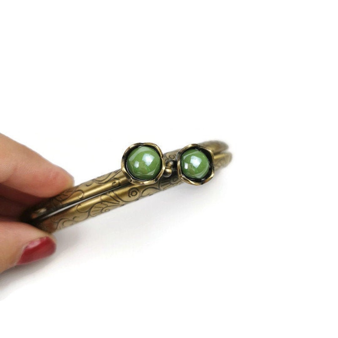 Purse Frame - 8.5cm Round Metal Purse Frame With Green Flower F8.5 ...