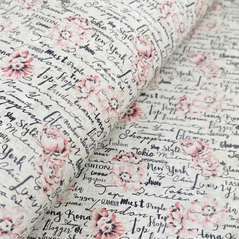 Portuguese Cork Fabric Blossom Pattern on White Cork 68x50cm - Etsy