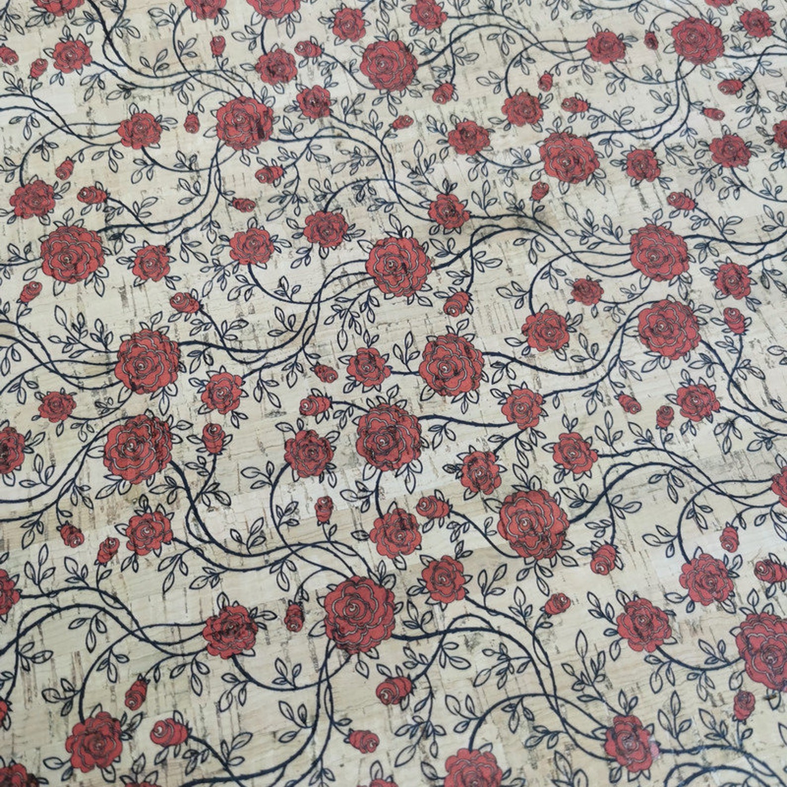 Portuguese Cork Fabric, Red Roses Cork 68x50cm / 26.77''x19.69'', (25 ...
