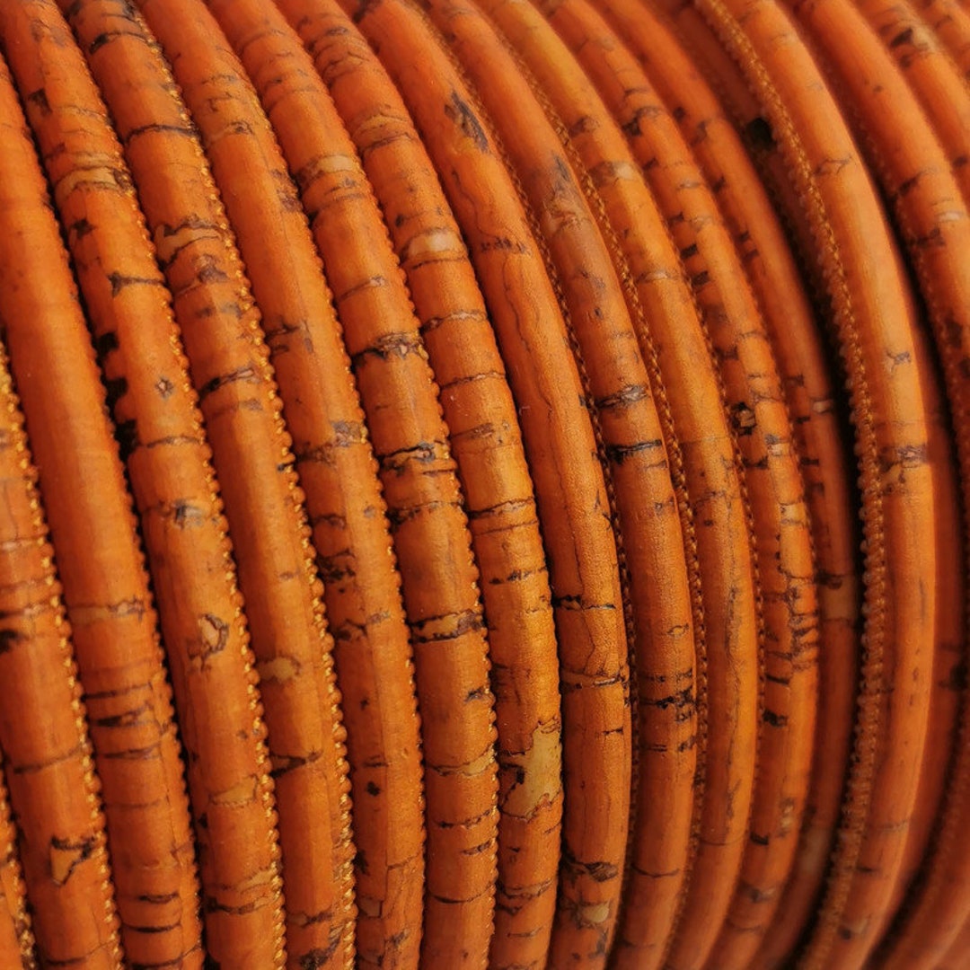 5mm Rustik Orange Cork Fabric Cord, 1 Meter Portuguese Cork 5mm Leather ...