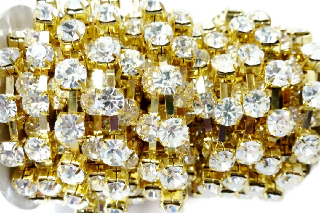 4.5m 4,92 Yd Golden Colour Strass 6 X 6 Mm Cristal Stone Chain for ...