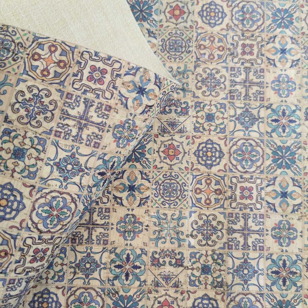 Portuguese Cork Fabric, Tiles Printed Pattern 68x50cm / 26.77''x19.69 ...