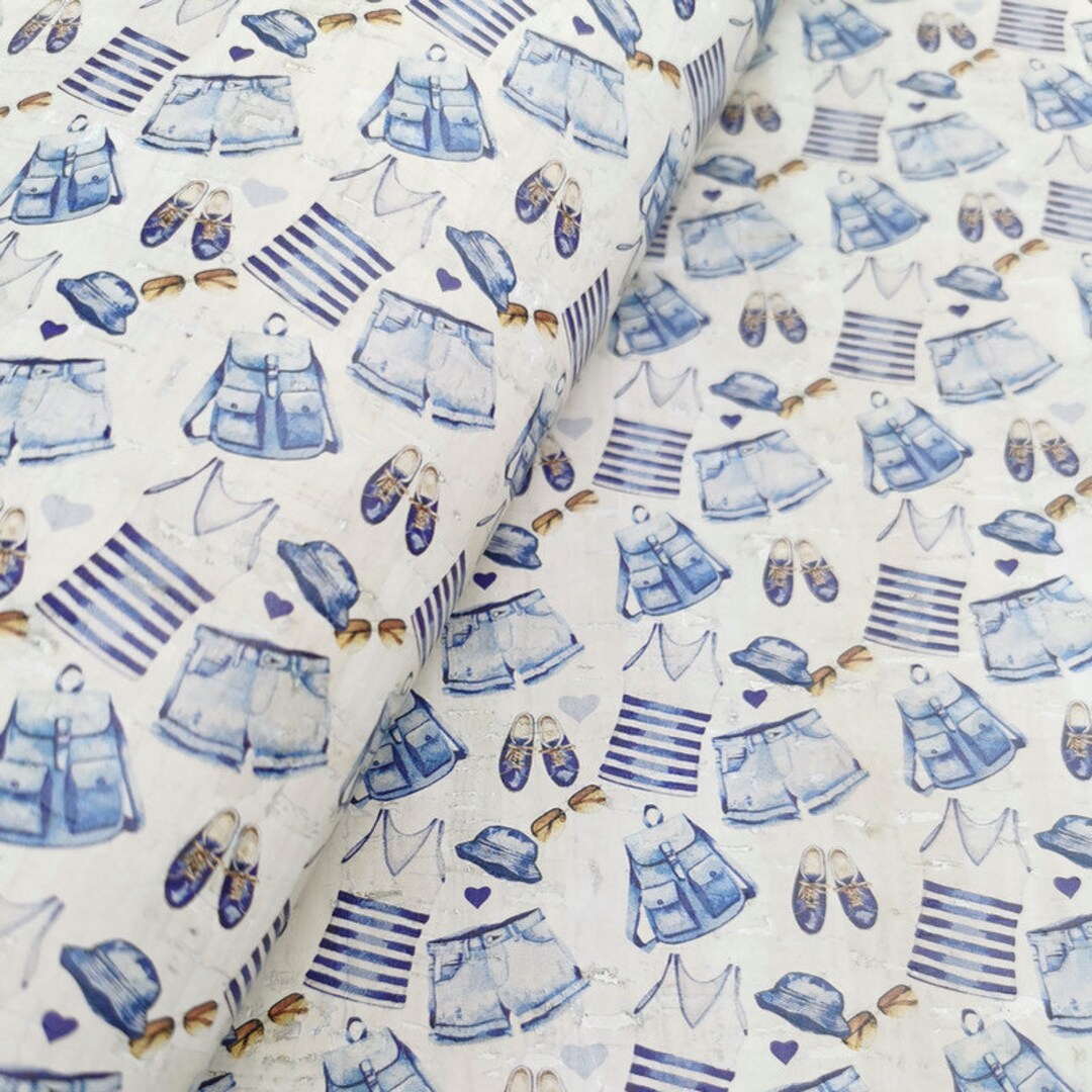 Portuguese Cork Fabric, Summer Clothes Pattern on White Cork 68x50cm ...