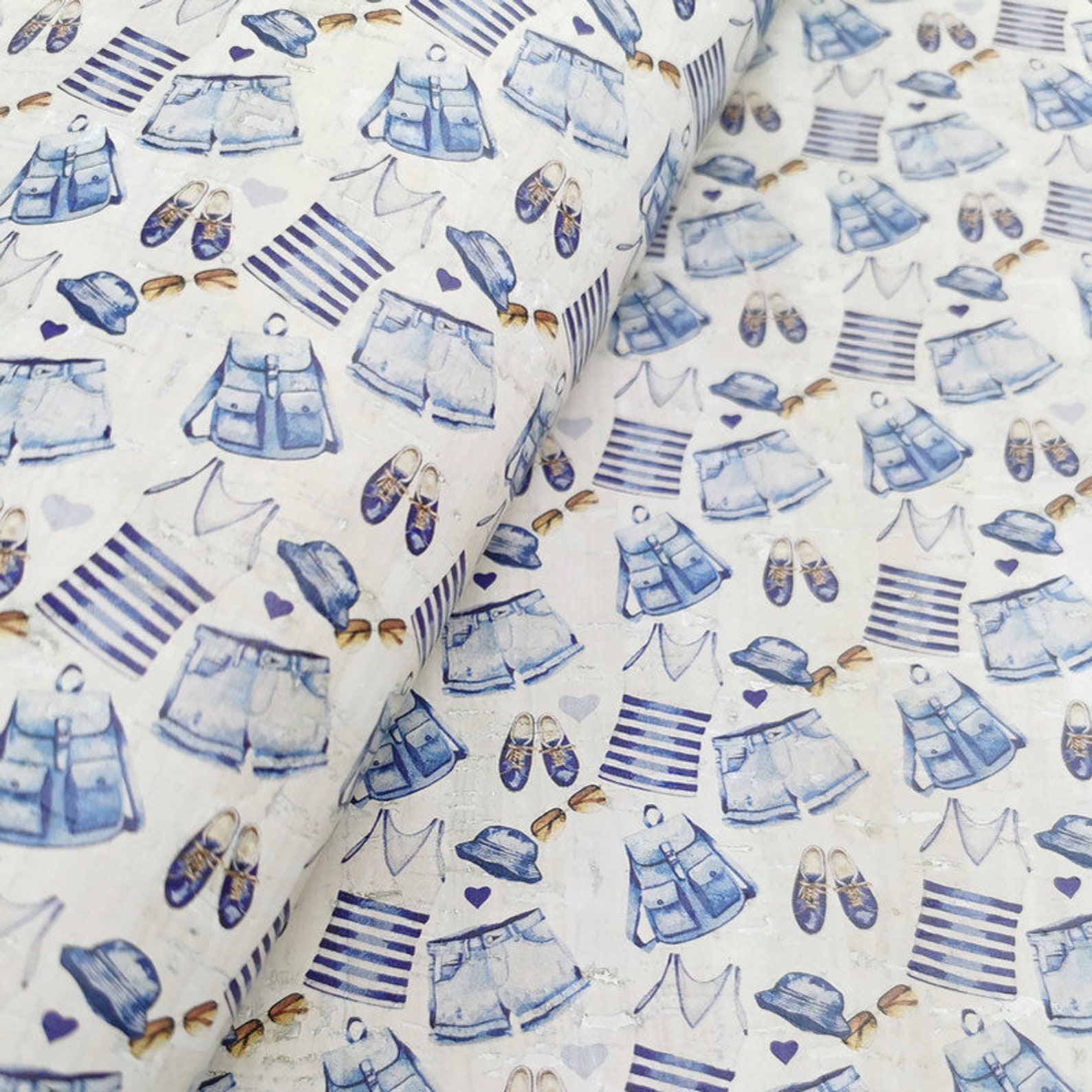 Portuguese Cork Fabric Summer Clothes Pattern on White Cork | Etsy