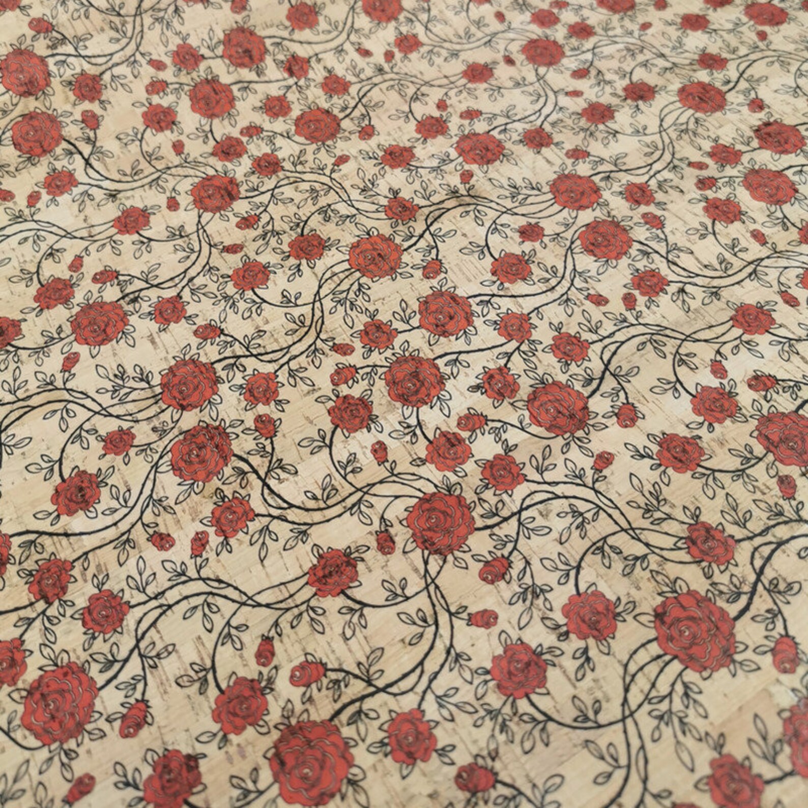 Portuguese Cork Fabric, Red Roses Cork 68x50cm / 26.77''x19.69'', (25 ...