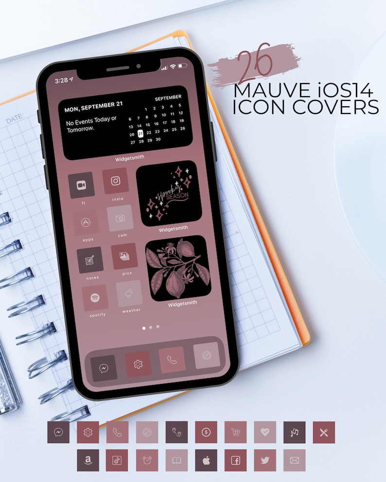 Mauve Ios14 Icon Covers | iPhone Blush Logos Customized Aesthetic Rose ...