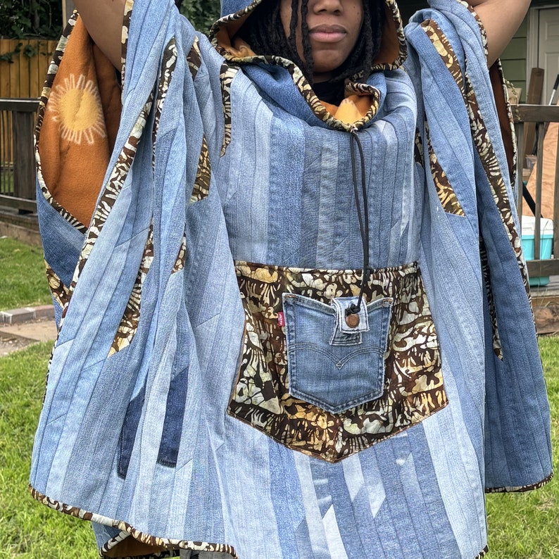 Hoodie Denim Poncho Jacket - Etsy