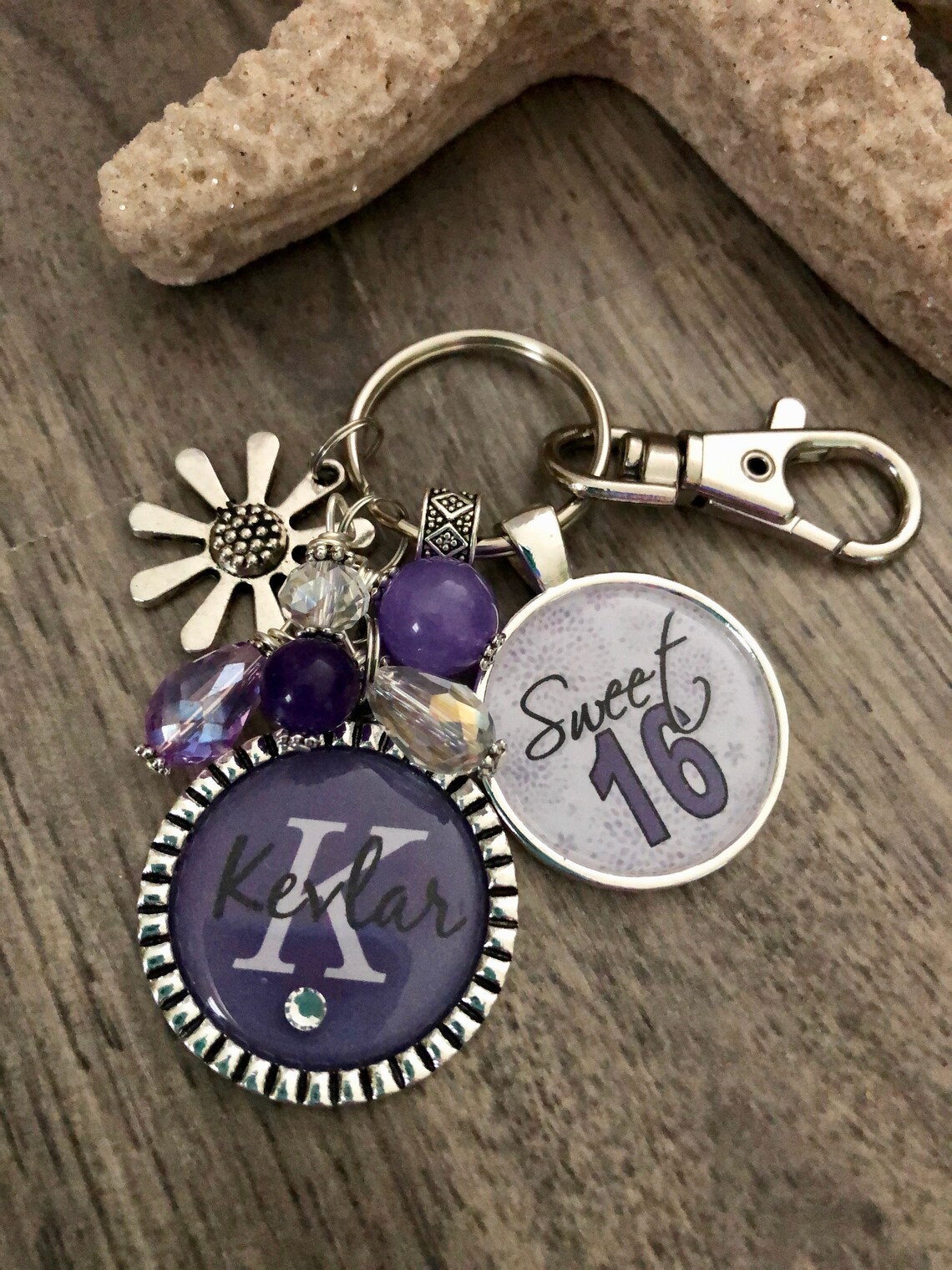 Personalized 2 Bezel Sweet 16 Keychain, Childrens Name Mom Gift Big ...