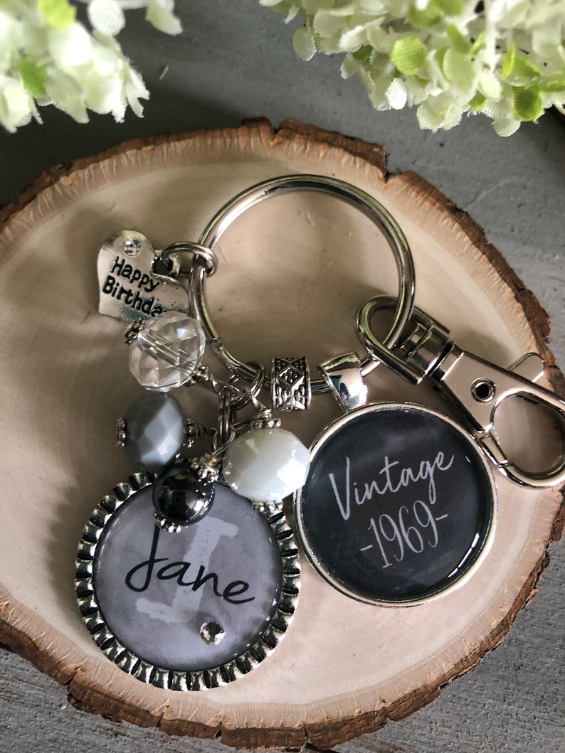 50th Birthday Gift, PERSONALIZED Black and White Keychain, Vintage ...