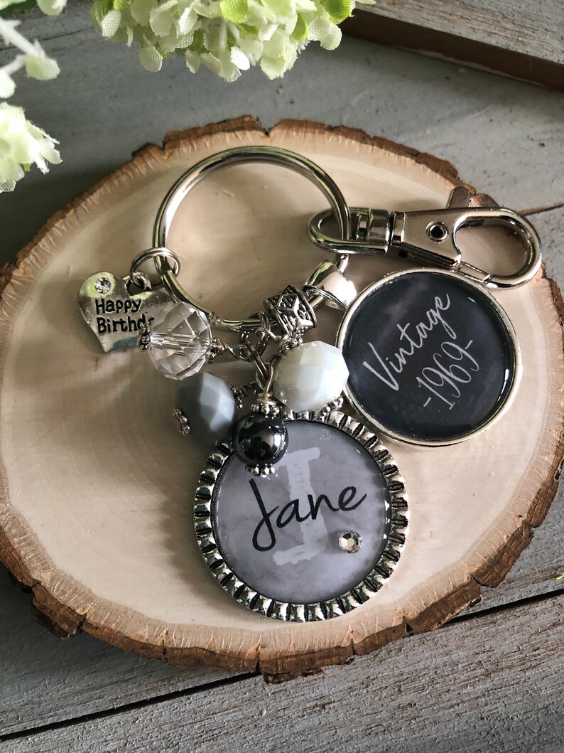 50th Birthday Gift, PERSONALIZED Black and White Keychain, Vintage ...