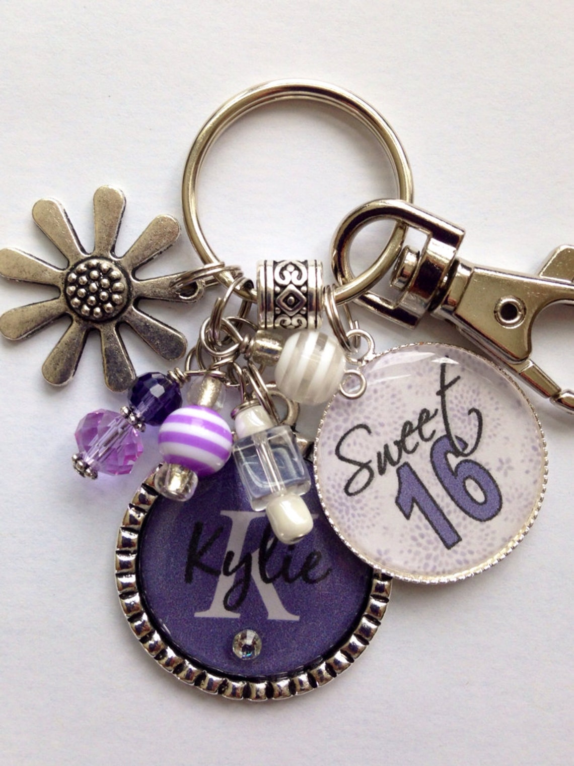 Personalized 2 Bezel Sweet 16 Keychain, Childrens Name Mom Gift Big ...