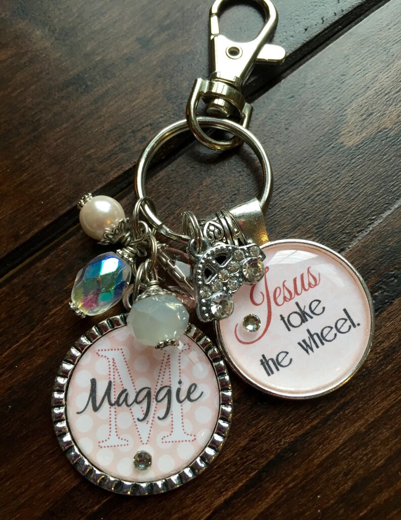 JESUS Take the Wheel PERSONALIZED Pink Polka Dot Keychain - Etsy