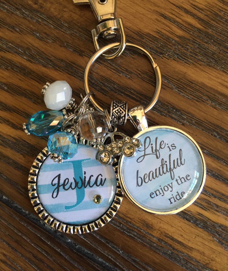 Sweet 16 Gift PERSONALIZED Teal Keychain Life is Beautiful - Etsy