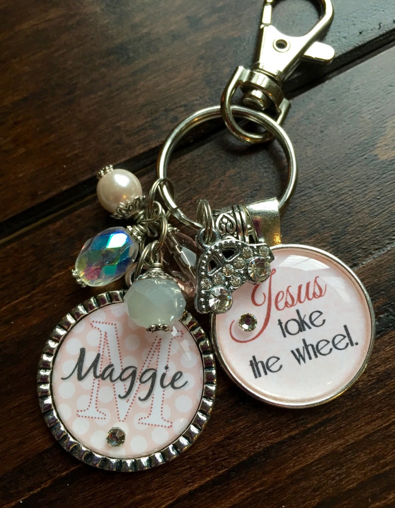 JESUS Take the Wheel PERSONALIZED Pink Polka Dot Keychain | Etsy
