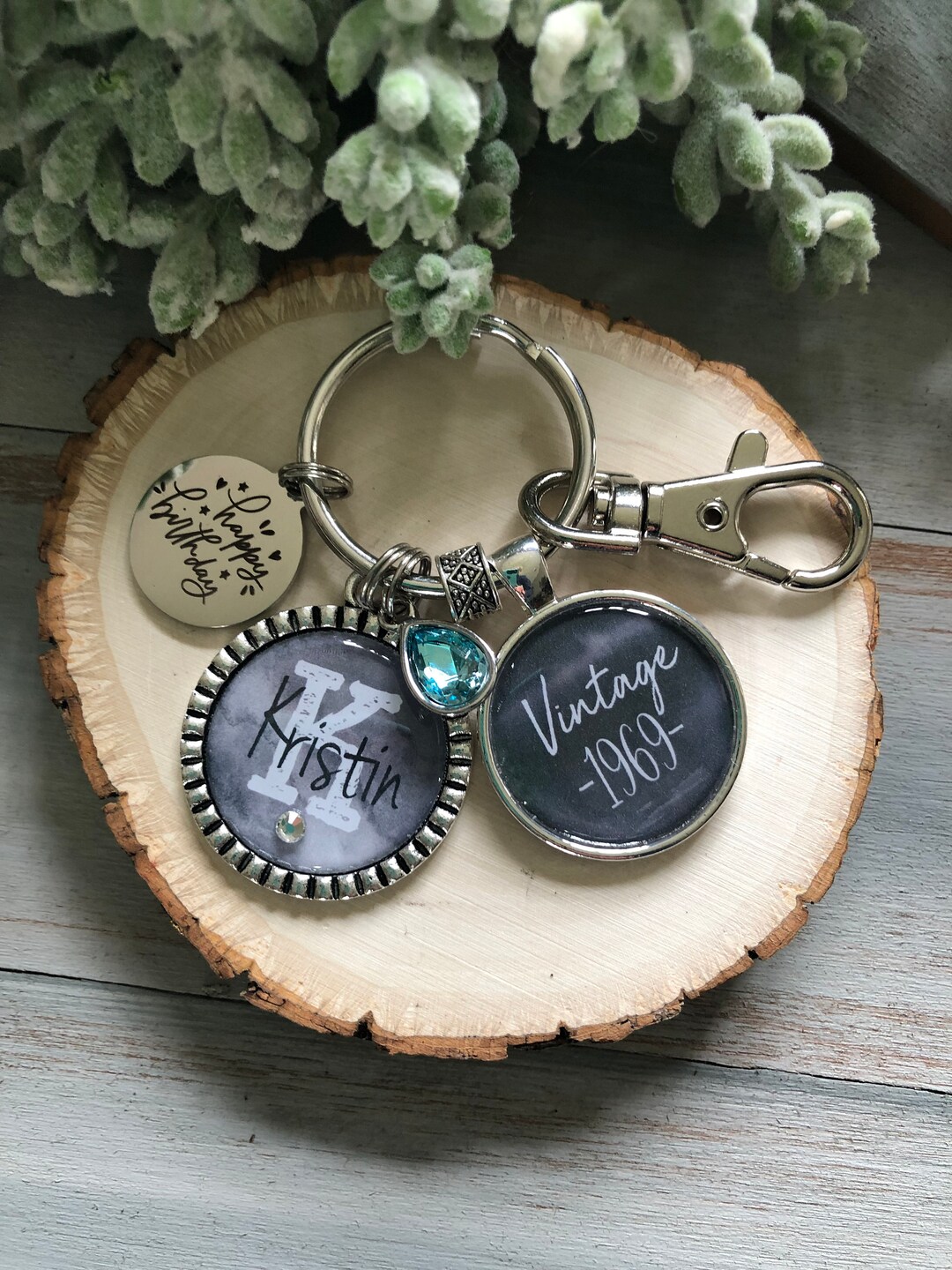 50th Birthday Gift, PERSONALIZED Black and White Keychain, Vintage 1969 ...