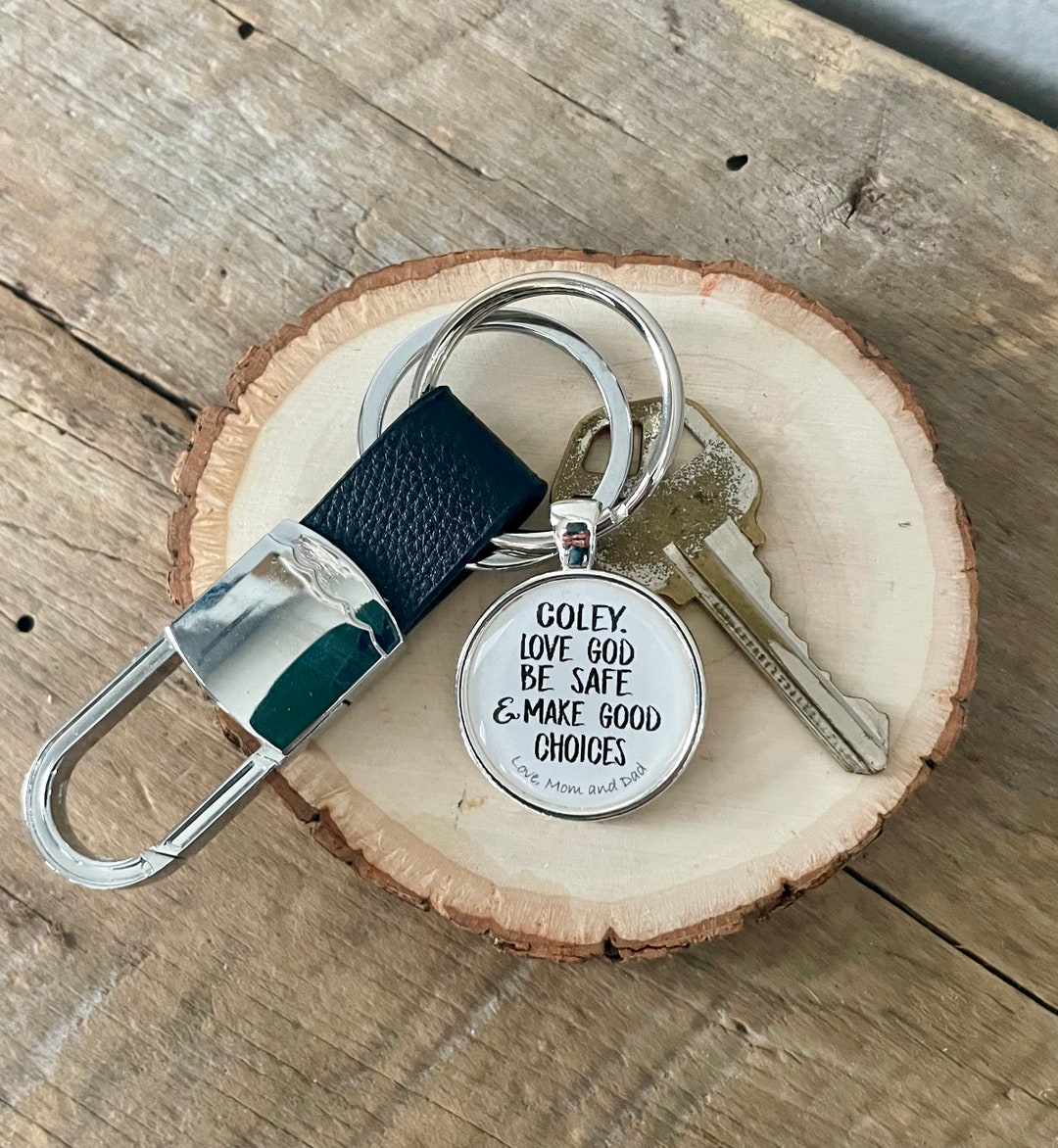 Personalized New Driver Keychain - Love God Quote, Custom Leather Gift ...