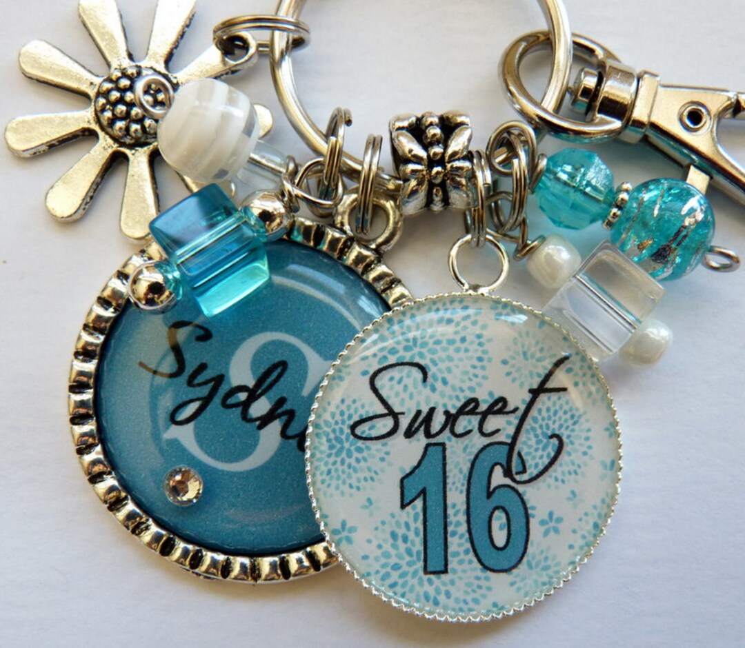 Personalized 2 Bezel Sweet 16 Keychain, Childrens Name Mom Gift Big ...
