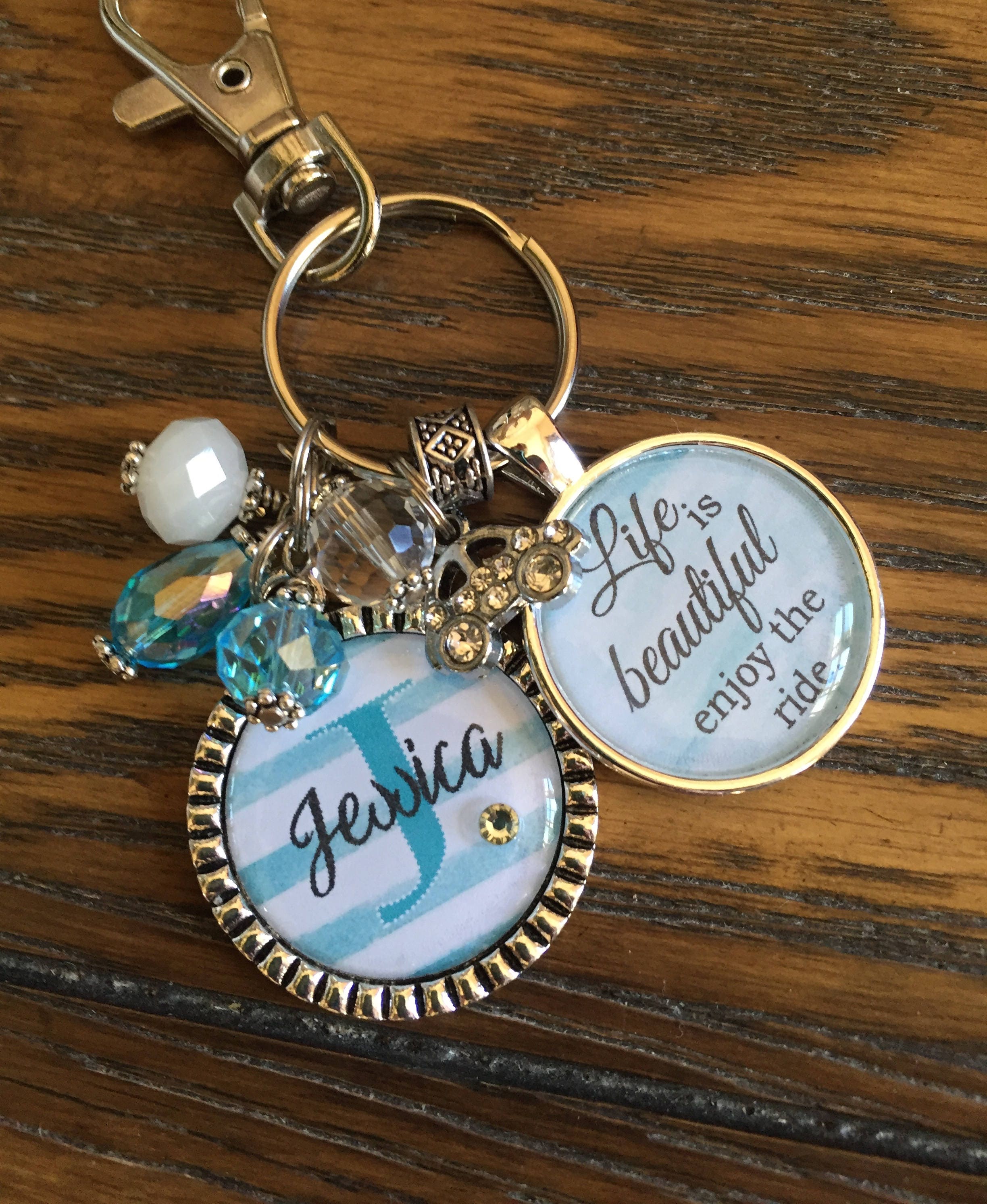 Sweet 16 Gift PERSONALIZED Teal Keychain Life is Beautiful - Etsy