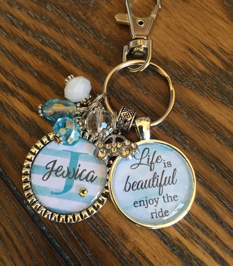 Sweet 16 Gift PERSONALIZED Teal Keychain Life is Beautiful - Etsy