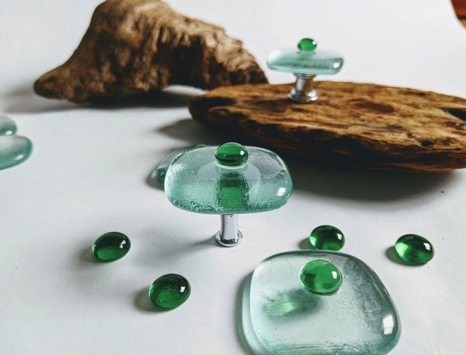 Fused Glass Cabinet Knob Jameson Green & Barely Blue Glass - Etsy