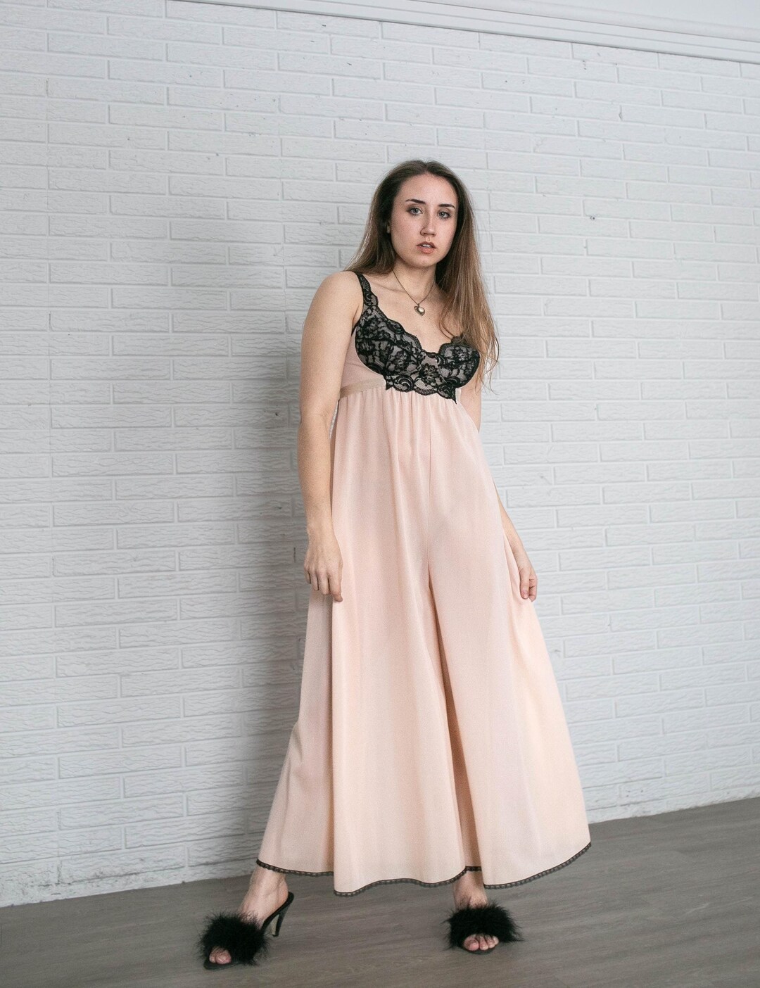 Vintage 1960s Lingerie Slip Jumpsuit Pointed Bra Ribbon Tie Pink and ...