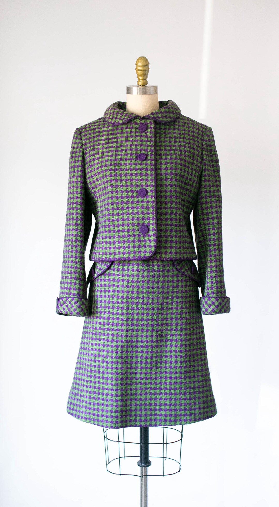 Vintage 60s 70s Barbarella Wool Purple Green Checker Three Piece Set ...