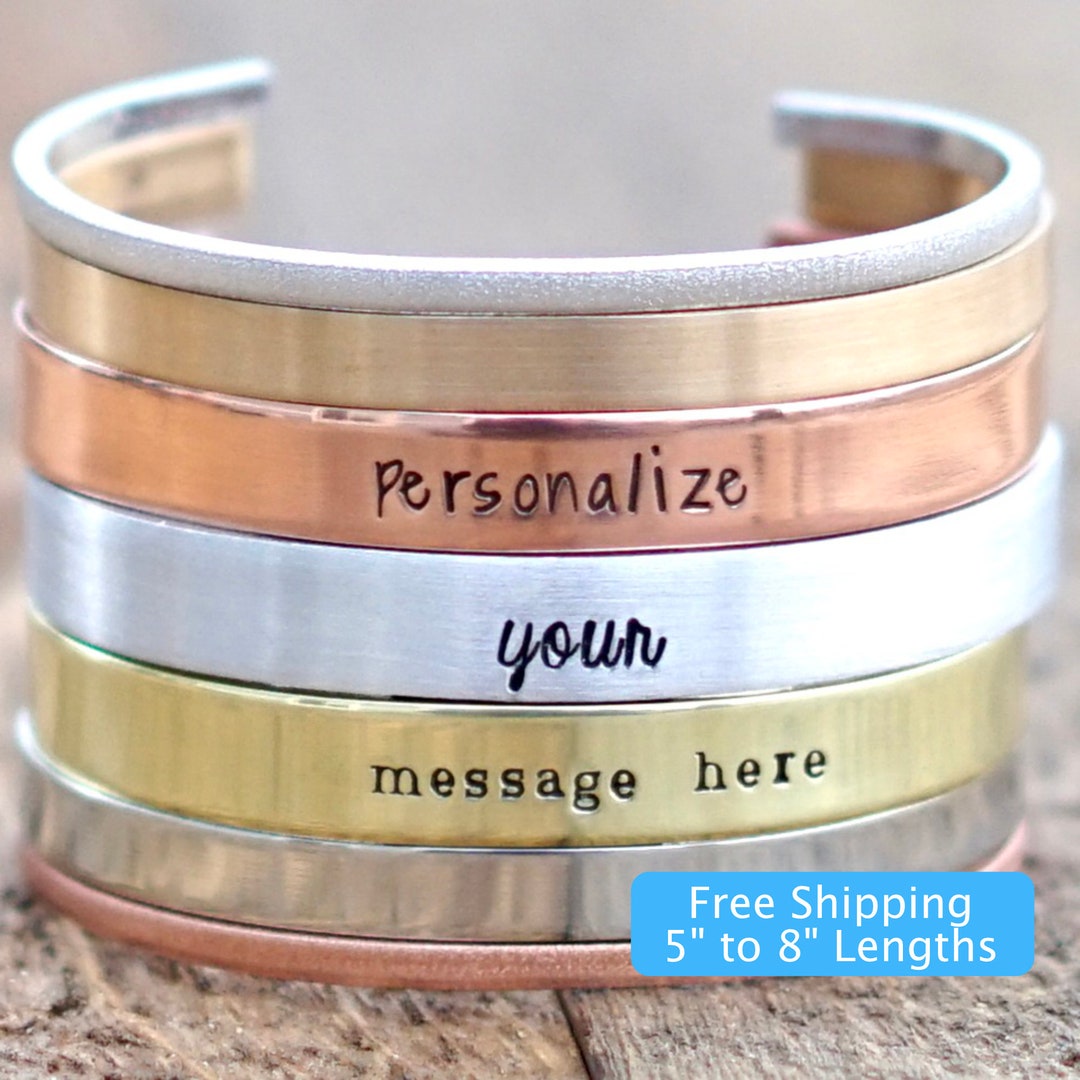 Engraved Custom Cuff Bracelet in REAL Bronze, Nickel, Silver (aluminum ...