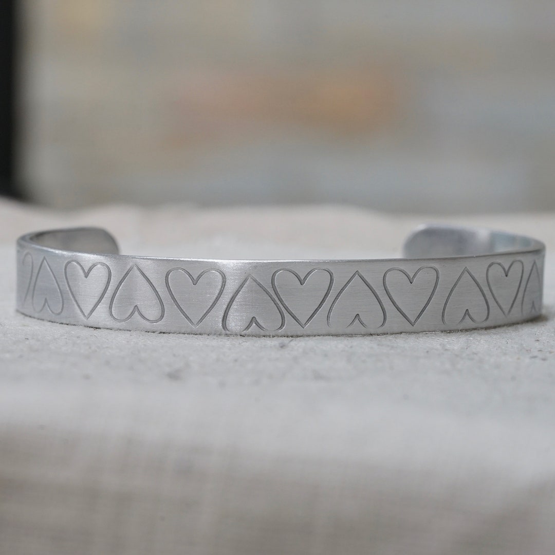 Valentines Cuff Bracelet in REAL Sterling Silver, Bronze, Copper, Brass ...